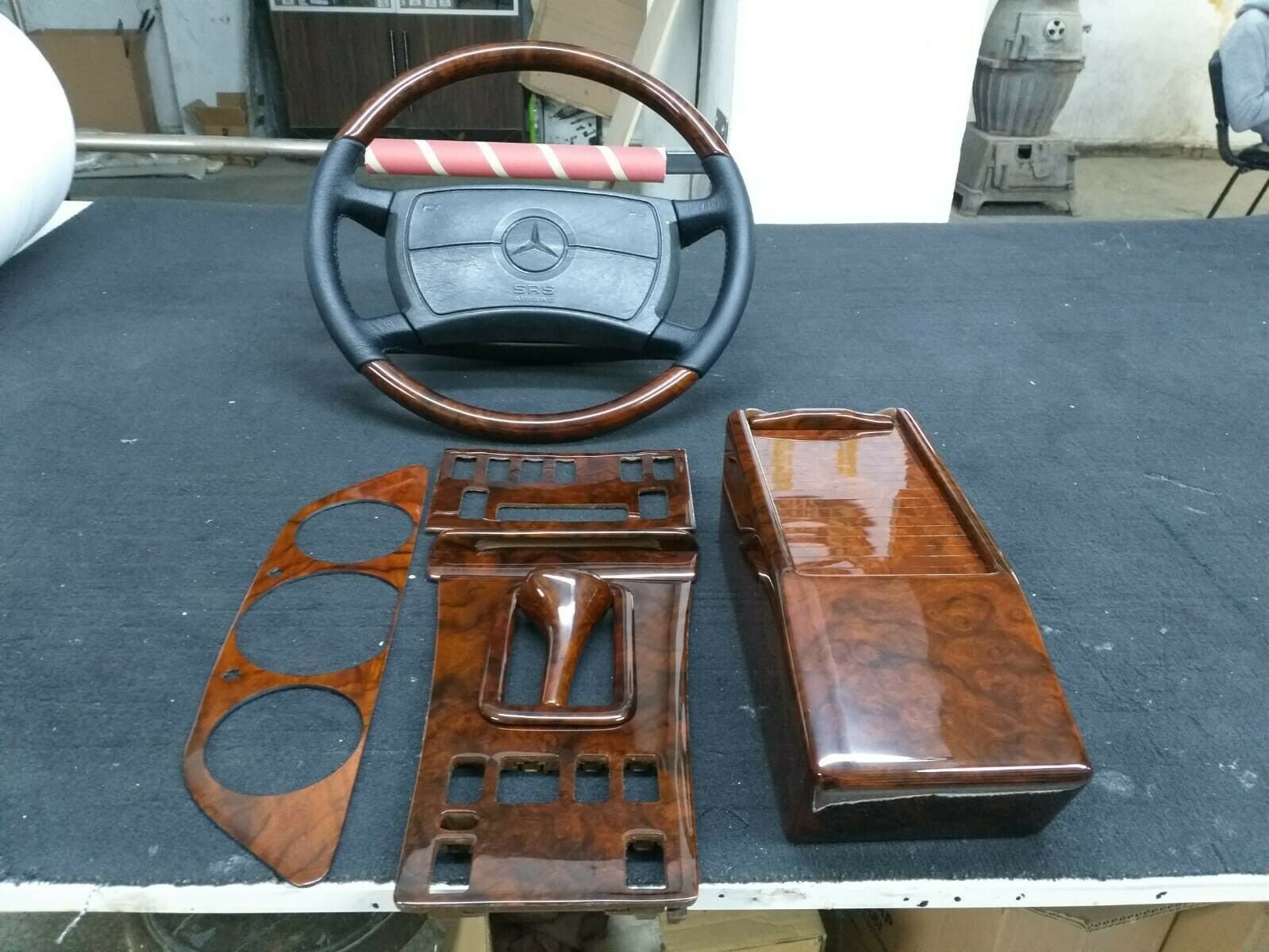 Mercedes w126 wood trim set with steering wheel w126 sec wood walnut ...